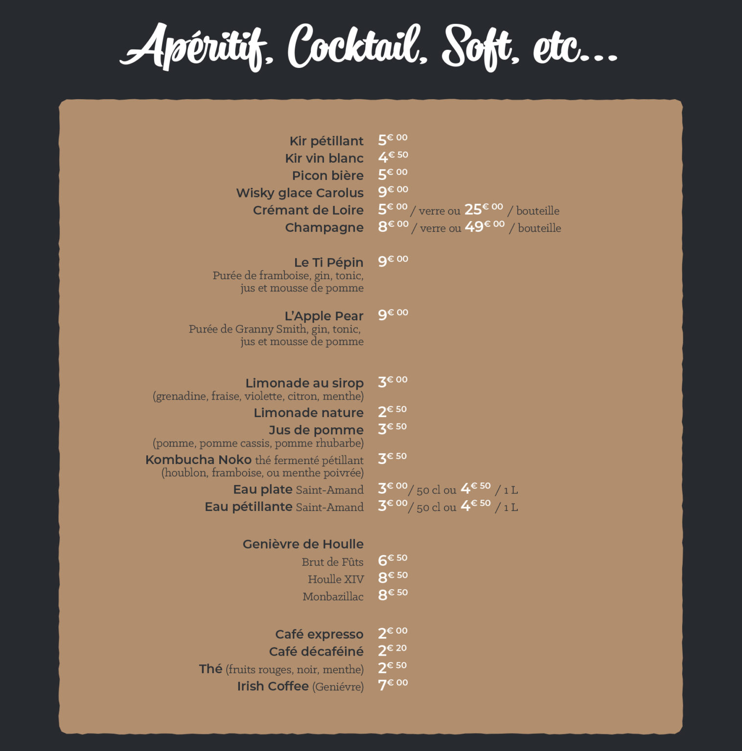 Cartes Anosteké l’Estaminet | Anosteké l'Estaminet